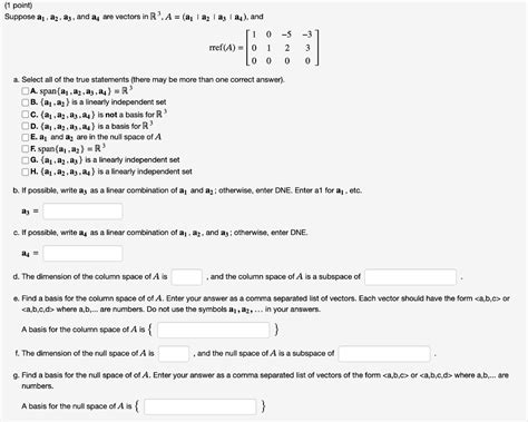 solved 1 point suppose a1 a2 a3 and a4 are vectors in