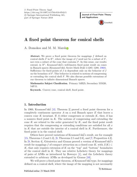 pdf a fixed point theorem for conical shells