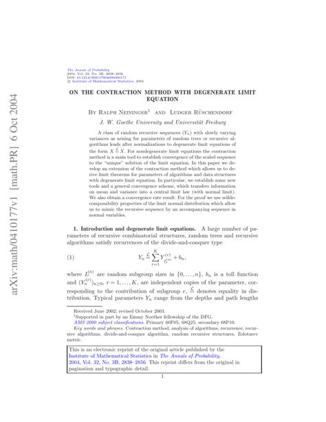 pdf on the contraction method with degenerate limit equation