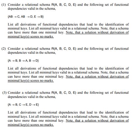 solved 1 consider a relational schema r a b c d e and the