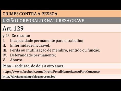 Direito Penal Memorização Para Concurso Lesão corporal de natureza grave