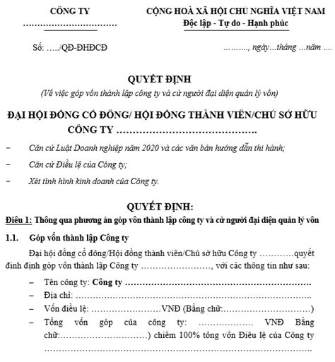 Mẫu quyết định thành lập công ty mới nhất năm 2021 Luật Hùng Thắng