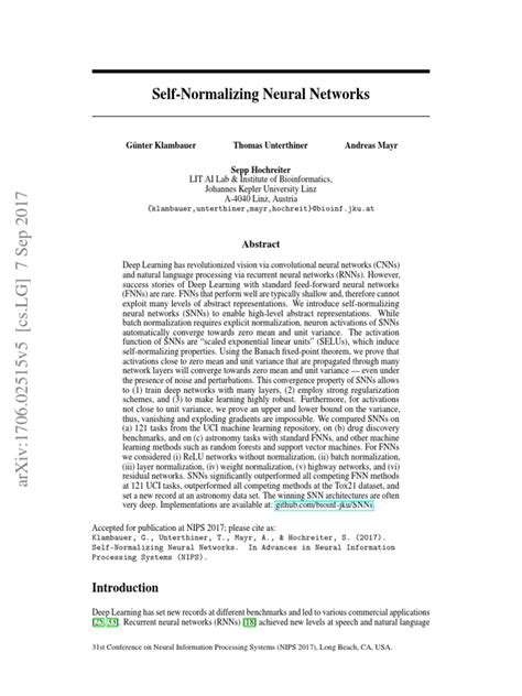 self normalizing neural networks pdf pdf artificial neural network deep learning