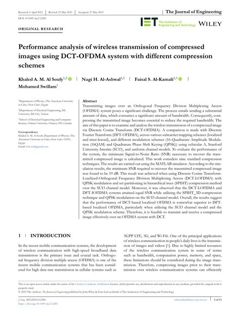 pdf performance analysis of wireless transmission of compressed images using dct‐ofdma system