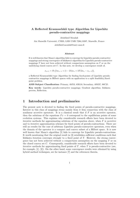 pdf a reflected krasnoselskii type algorithm for lipschitz pseudo contractive mappings
