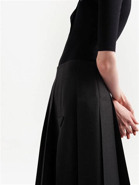 Prada Pleated Triangle Logo Midi Skirt Farfetch