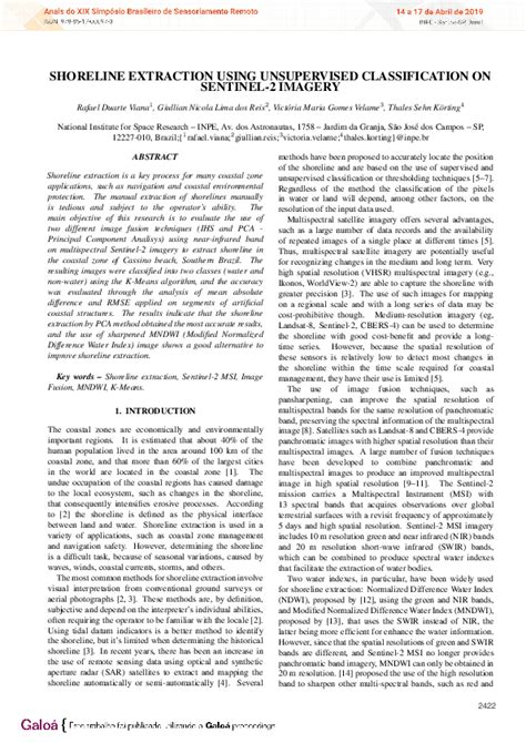 pdf shoreline extraction using unsupervised classification on sentinel 2 imagery rafael