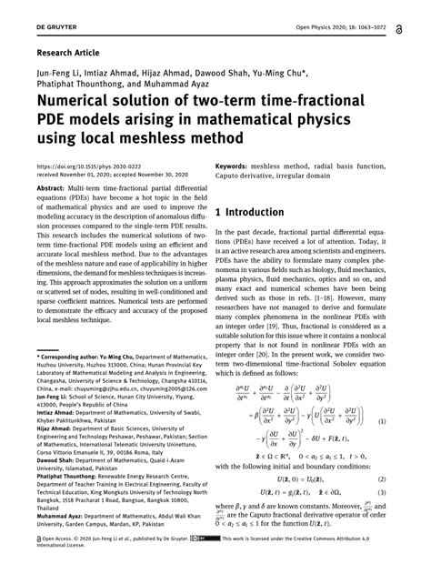 pdf numerical solution of two term time fractional pde models arising in mathematical physics