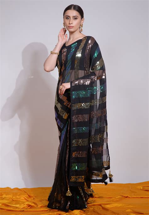 Black Georgette Sequence Saree