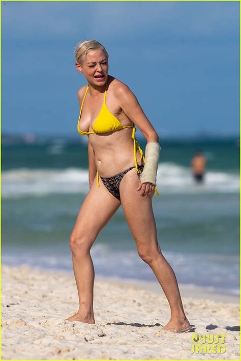 Rose McGowan Wears Bright Yellow Bikini At The Beach In Mexico Photo