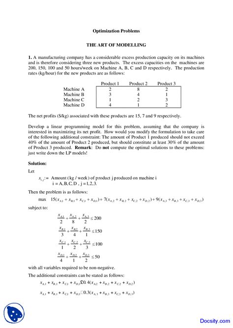 optimization problems introduction to operations research lecture notes docsity