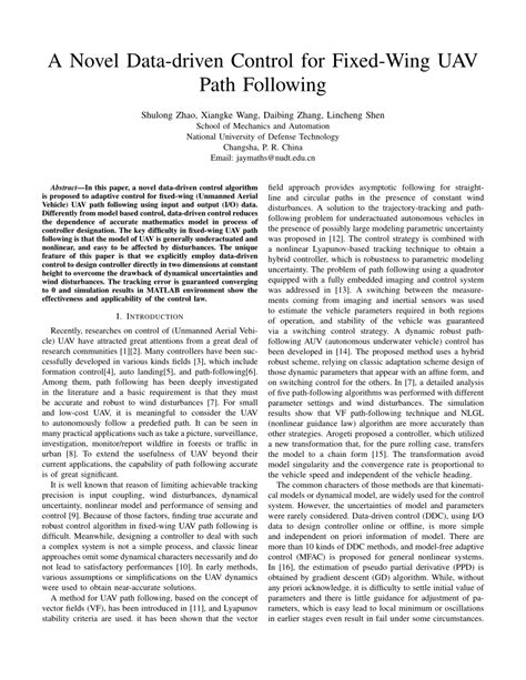 pdf a novel data driven control for fixed wing uav path following