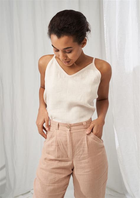 High Waist Tapered Linen Pants Ginger Linenhandmadestudio