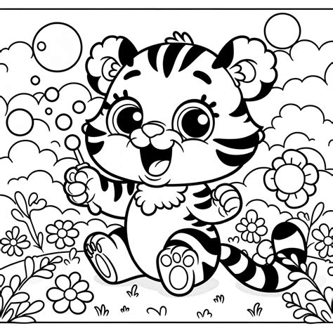Verspieltes Tiger Ausmalbild für Kinder Wunderbare Bilder