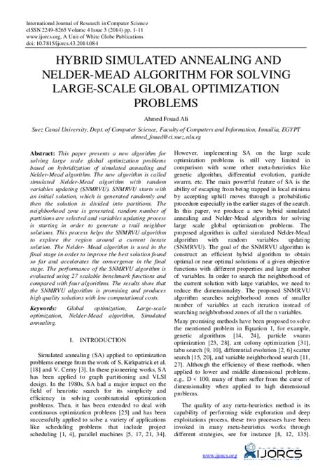 pdf hybrid simulated annealing and nelder mead algorithm for solving large scale global