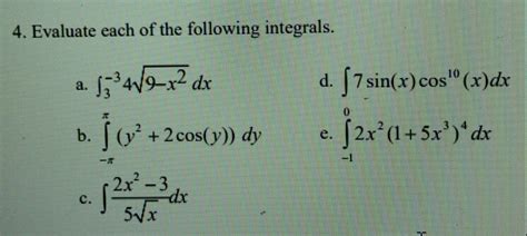 Solved Evaluate Each Of The Following Integrals A Chegg