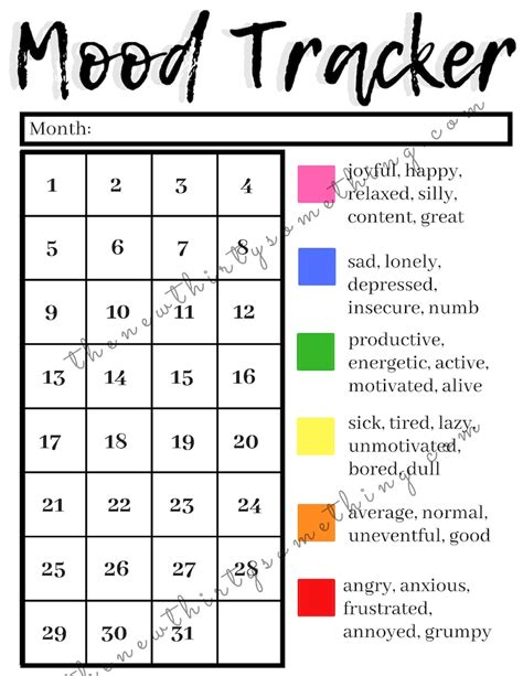 Free Printable Mood Tracker Template