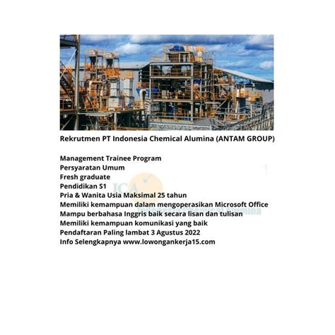 Lowongan Kerja Pt Indonesia Chemical Alumina Antam Group Bulan Agustus