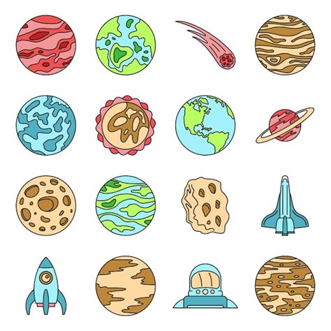 Conjunto De Iconos De Los Planetas Del Sistema Solar Conjunto De Los