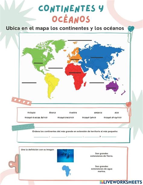 Continentes y Océanos online pdf worksheet for Quinto de Primaria
