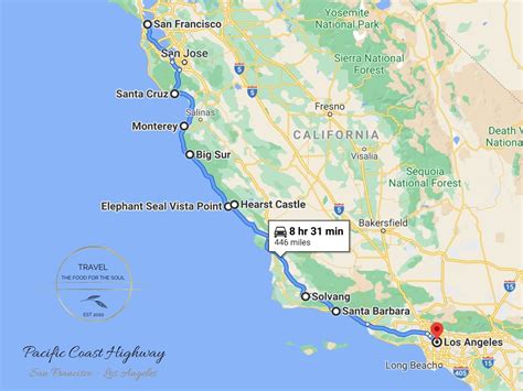 Pacific Coast Highway Attractions Map San Francisco To Los Angeles