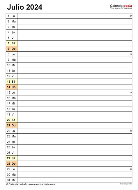Calendario Julio 2024 En Word Excel Y Pdf Calendarpedia