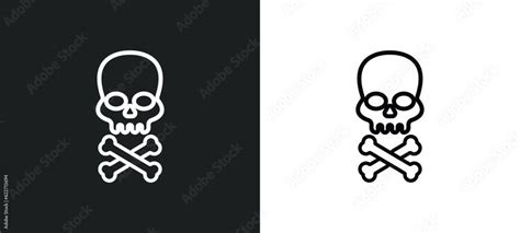 Human Skull With Crossed Bones Outline Icon In White And Black Colors