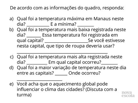 Variações de temperatura e o aquecimento global Planos de aula 4º