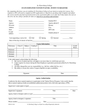 Fillable Online Go Spcollege STATE EMPLOYEE TUITION WAIVER INTENT TO