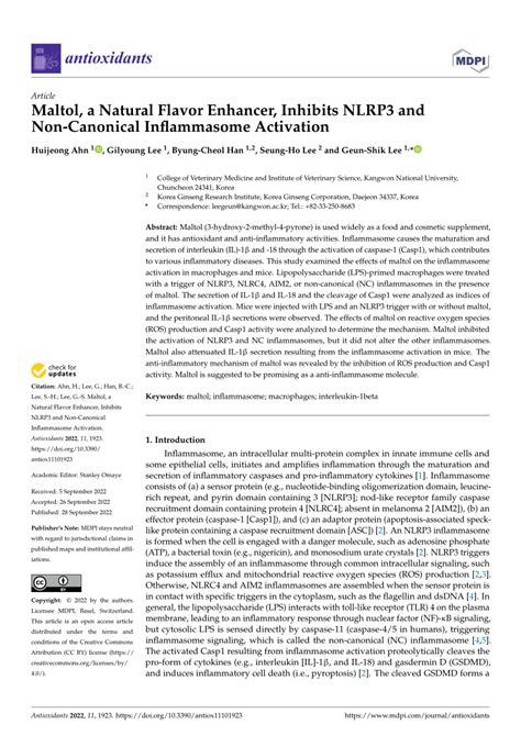 PDF Maltol A Natural Flavor Enhancer Inhibits NLRP3 And Non