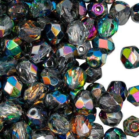 50pcs Czech Fire Polished Faceted Glass Beads Round 6mm Dark Etsy