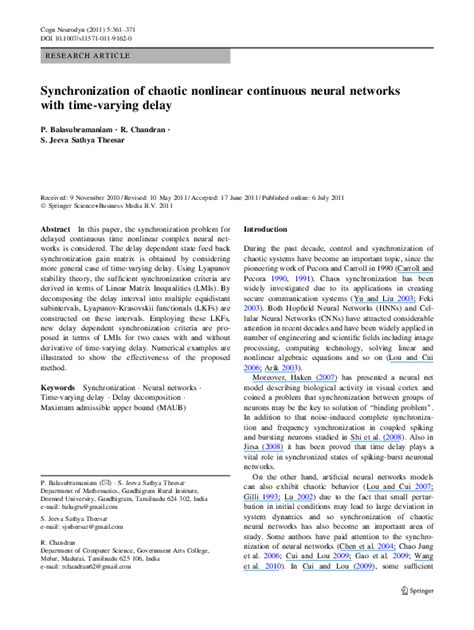 pdf synchronization of chaotic nonlinear continuous neural networks with time varying delay