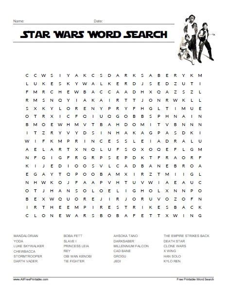 Star Wars Word Search Puzzle Free Printable