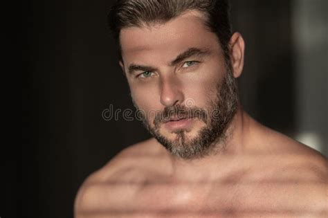 Naked Man Handsome Shirtless Muscular Man Standing In Studio Isolated