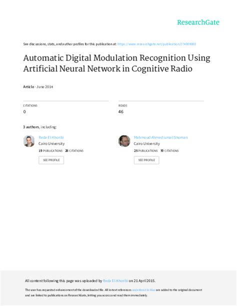 pdf automatic digital modulation recognition using artificial neural network and genetic