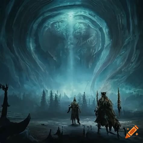 Intricate Mural Depicting Cosmic World Of Elden Ring With Lovecraftian