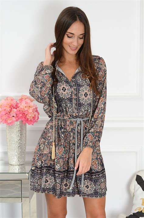 Sukienka Boho Oversize W Etno Wzory Grafit Sukienki Casual Sklep