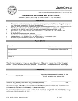 Fillable Online Statement Of Termination As A Public Official Fax Email