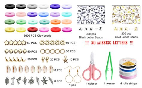 FEMBW 7200 Pièces Kit Perles Plates pour Bracelet 24 Couleurs 6 mm