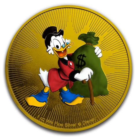 2018 1oz Niue 2 NZD Disney Scrooge Mcduck Colorized Gold Gilded Coin