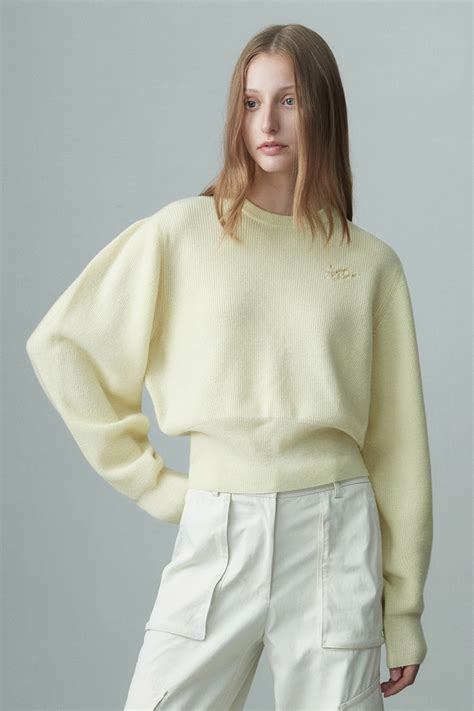 CASHMERE PUFFED SLEEVE KNIT TOP LEMON YELLOW RERHEE 리이