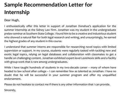 15 Sample Recommendation Letter For Internship Writing Tips