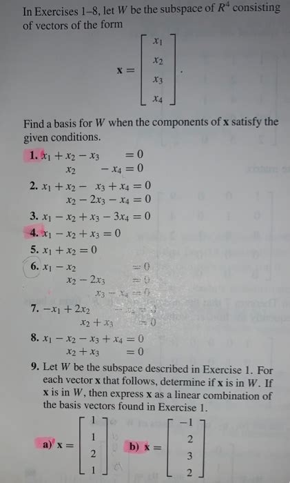solved in exercises 1 8 let w be the subspace of r