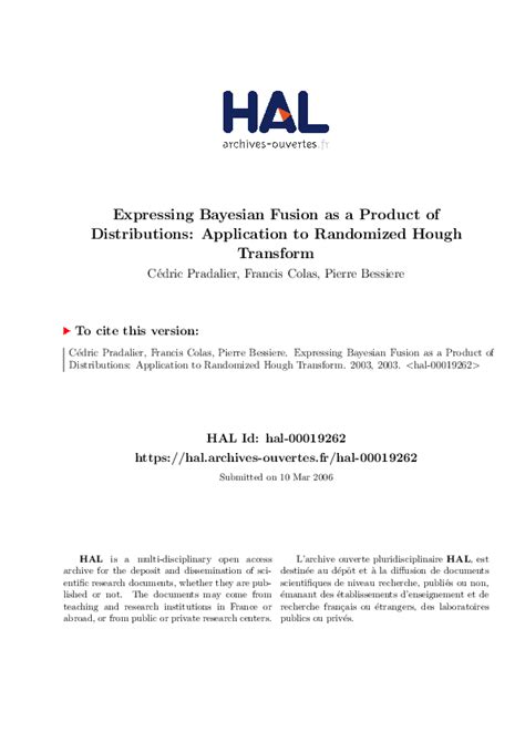 pdf expressing bayesian fusion as a product of distributions application to randomized hough