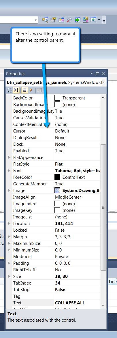 C How To Set The Parent Control From WinForms Designer In Visual