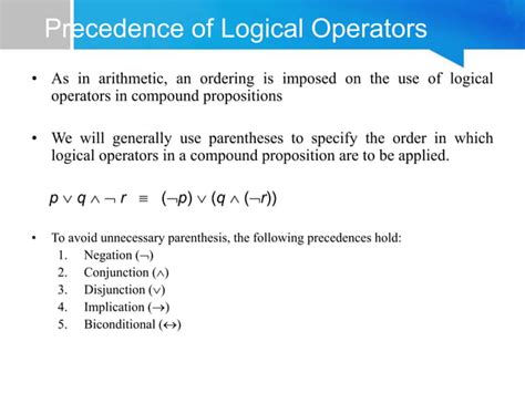 discrete mathematics precedence of logical operators