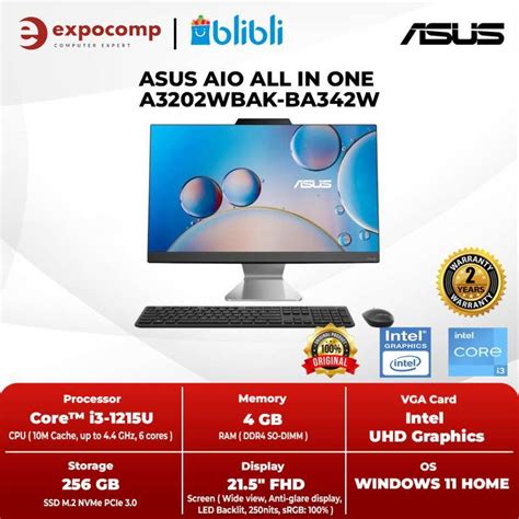 Jual ASUS AIO ALL IN ONE A3202WBAK BA342W BLACK CORE I3 1215U 4GB 256GB