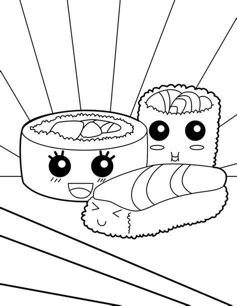 Dibujos De Sushi Kawaii Para Colorear Pintar E Imprimir
