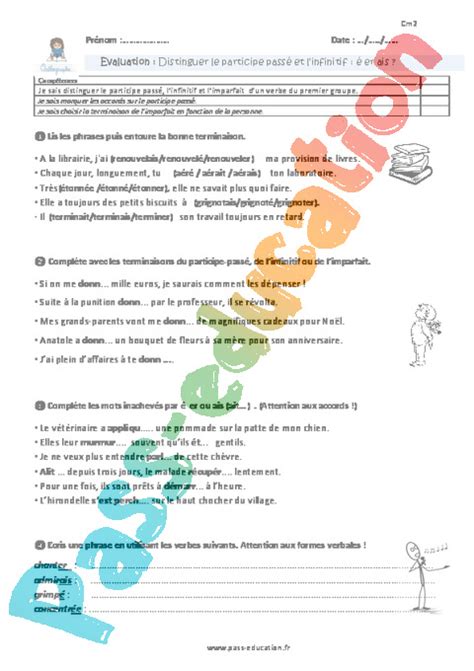 Evaluation Participe passé CM2 Bilan et controle corrigé pdf à