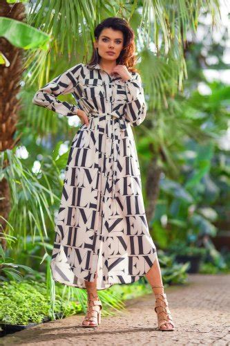 Koszulowa Sukienka Maxi W Literki AW586 BESIMA Pl